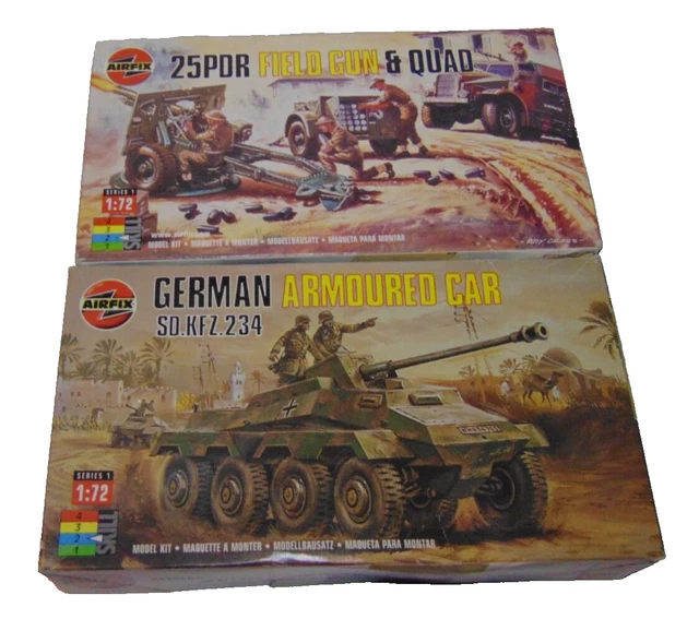 AIRFIX WW2 GERMAN Armoured Car 25PDR Field Gun & Quad 1:72 Model Kits £ ...