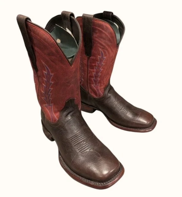 NIB TECOVAS DOC Crimson Bison Square Toe Cowboy Boots Western Two Tone ...