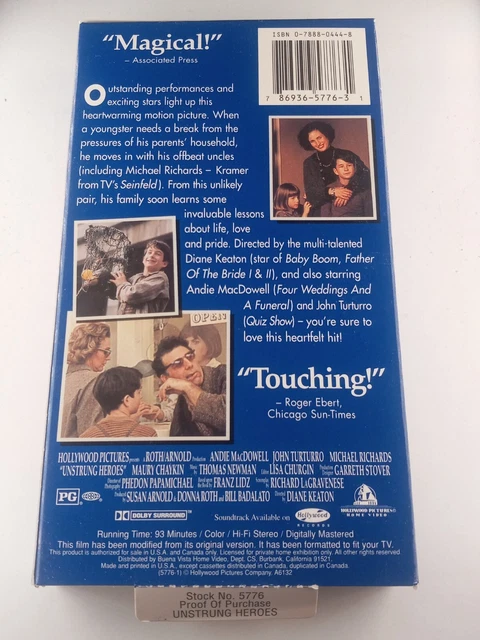 UNSTRUNG HEROES (VHS) 1995 Andie MacDowell John Turturro Michael ...