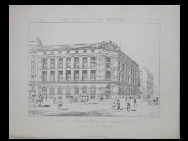 PARIS, MONT DE Piete, Rue De Rennes - 1888 - Planche Architecture EUR ...