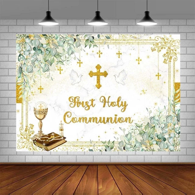 7X5FT GREENERY BAPTISM Backdrop First Holy Communion Christening Party ...