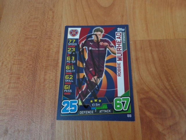 VÉRITABLE MAIN SIGNÉ Robbie Muirhead Hearts Spl Match Attax Échange ...