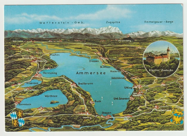 AK MAP, LANDKARTE, Panoramakarte **AMMERSEE** EUR 1,00 - PicClick DE