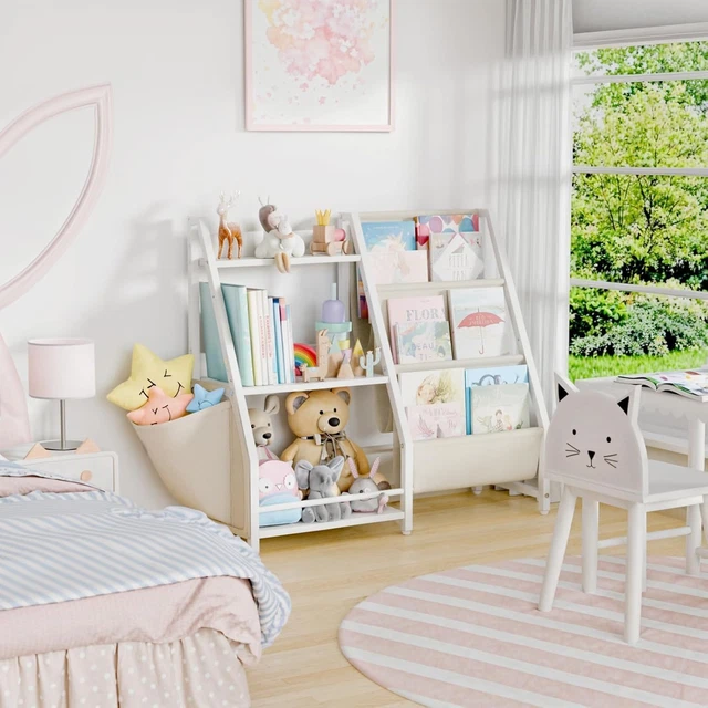 KIDS BOOKSHELF, 3 Tier Cute Bookcase with Toy Storage, Sturdy Baby ...