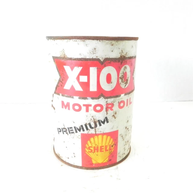 VINTAGE SHELL X-100 Motor Oil Premium 1 Quart Can Empty Used No Lid ...