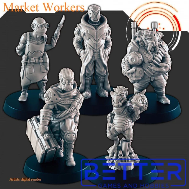 HIVE MARKET WORKERS 3d Printed RPG miniatures (28mm) for Star Wars ...