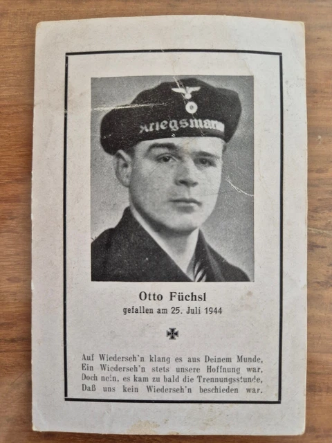 STERBEBILD WK 2/DEATH Card WW2: U-Boot Matrose, gef. 25.7.44 bei ...