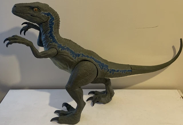 JURASSIC WORLD Dinosaur SUPER COLOSSAL Velociraptor Blue Figure Large ...