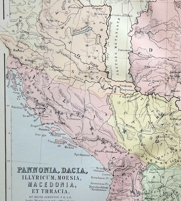 1885 ANCIENT & Classical Map Pannonia Dacia Illyricum Moesia Macedonia ...