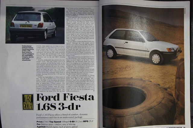 ORIGINAL 1989 FORD FIESTA 1.6S Autocar extracted magazine road test £6. ...