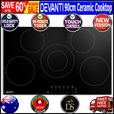 DEVANTI 90CM CERAMIC Cooktop Electric Cook Top 5 Burner Stove Hob Touch ...
