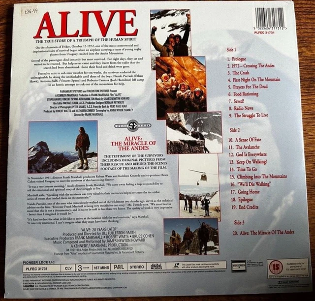 ALIVE PAL LASERDISC 1992 True Life Andes Plane Crash Cannibal Movie ...