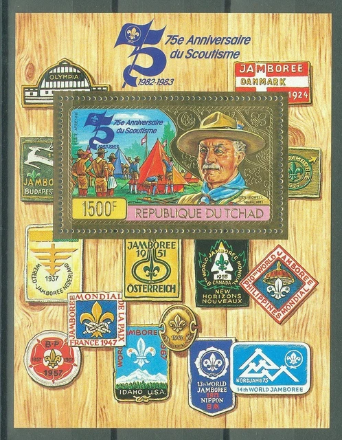 CHAD 1982 75TH Anniversaire Garçon Scout Feuille D'Or Souvenir Feuille ...