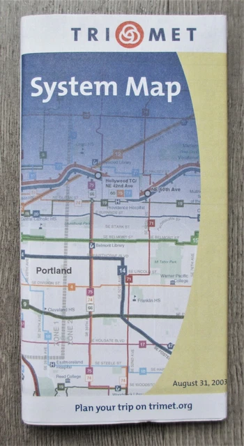 TRI-MET SYSTEM ROUTE Map Bus Light Rail (2003) Portland Oregon OR EUR ...