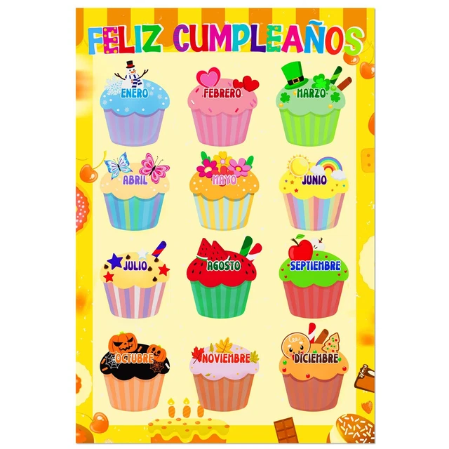 SPANISH HAPPY BIRTHDAY Chart Poster for Classroom Decorations 12''x17.3 ...