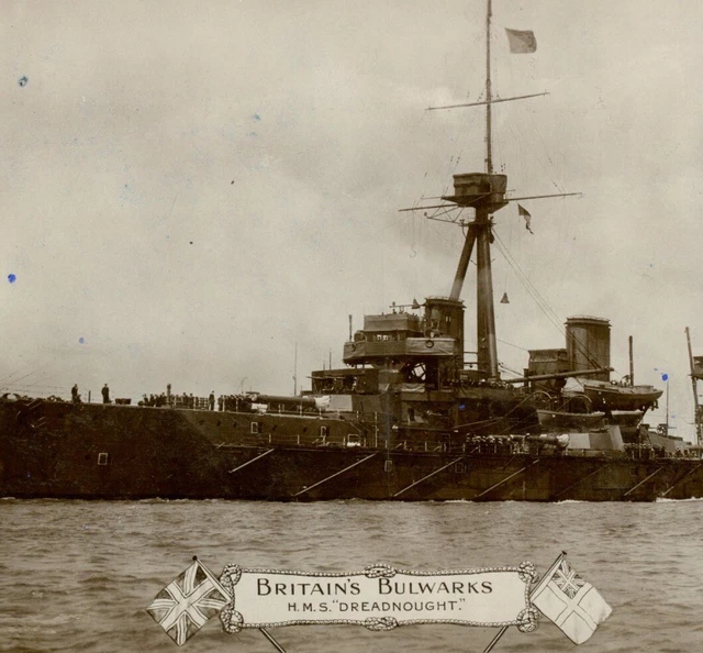 BRITAINS BULWARKS HMS Dreadnought RPPC postcard photograph military WW1 ...