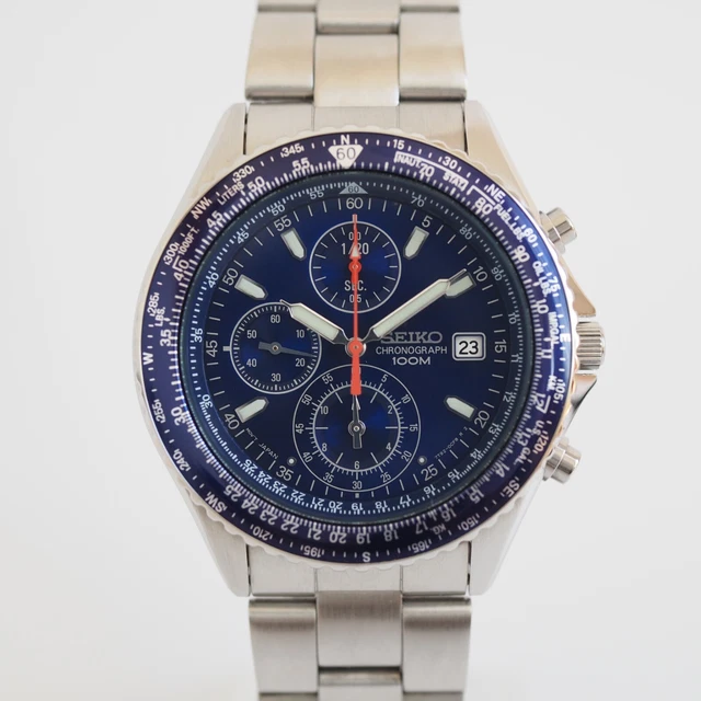 SEIKO FLIGHT MASTER SND255 7T92-0CF0 Blue CHRONOGRAPH QUARTZ PILOT MENS ...