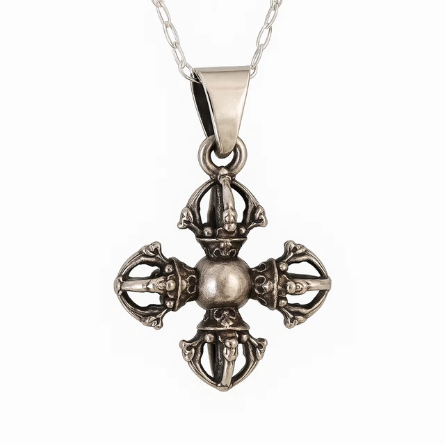 COLLIER AMULETTE DOUBLE pendentif Dorje en argent sterling 925 20 ...