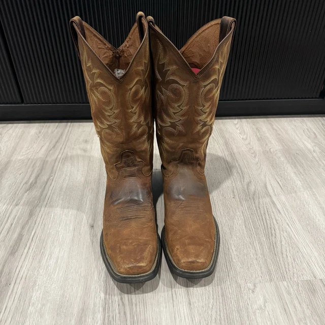 JUSTIN BOOTS MENS Brown Leather Square Toe 2552 Cowboy Western Boots 10 ...