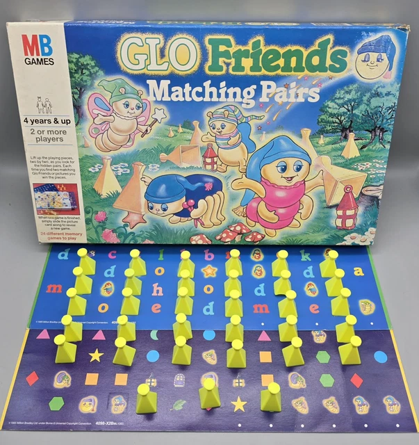 MB GAMES GLO FRIENDS Matching Pairs Board Game -Glow Worms VINTAGE 100% ...