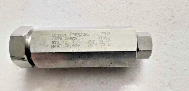BUTECH PRESSURE SYSTEMS CHECK VALVE 20SC9 MP - 20,000 psi used $110.00 ...