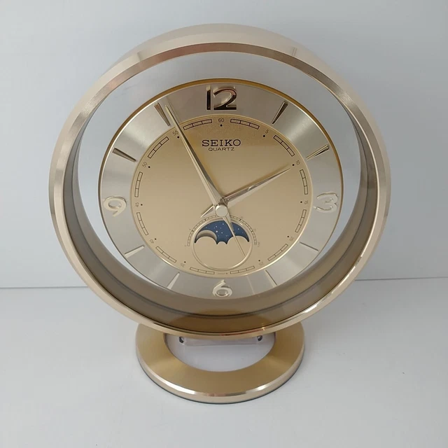 VINTAGE SEIKO MOON Phase Mantle Desk Shelf Clock Made Japan Quartz £77. ...