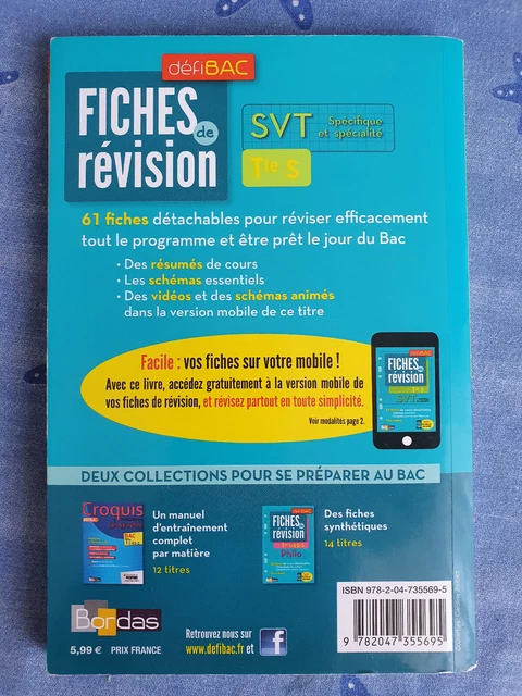 FICHES DE RÉVISION SVT Terminale S Défi Bac Bordas ABE petit prix! EUR ...