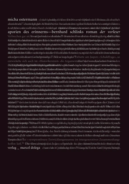 APORIEN DES ERINNERNS Bernhard Schlinks Roman Der Vorleser Micha ...