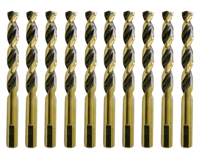 HSS DRILL BITS 10Pcs 31/64" Jobber Parabolic Gold/Black 3-Flat Shank ...