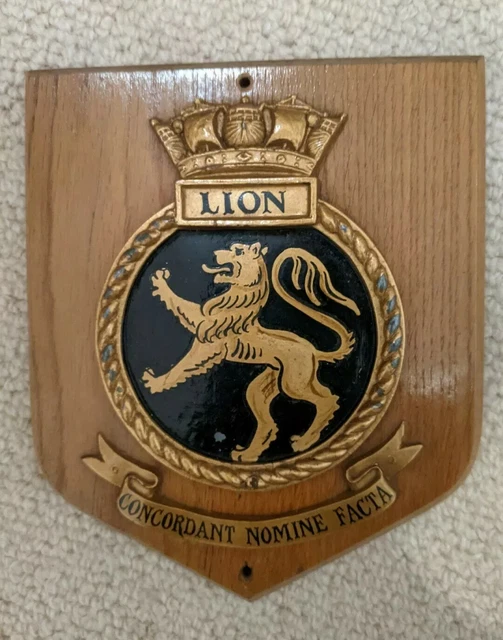 HMS LION ROYAL Navy Ships Badge/Crest - cast metal on hardwood shield £ ...