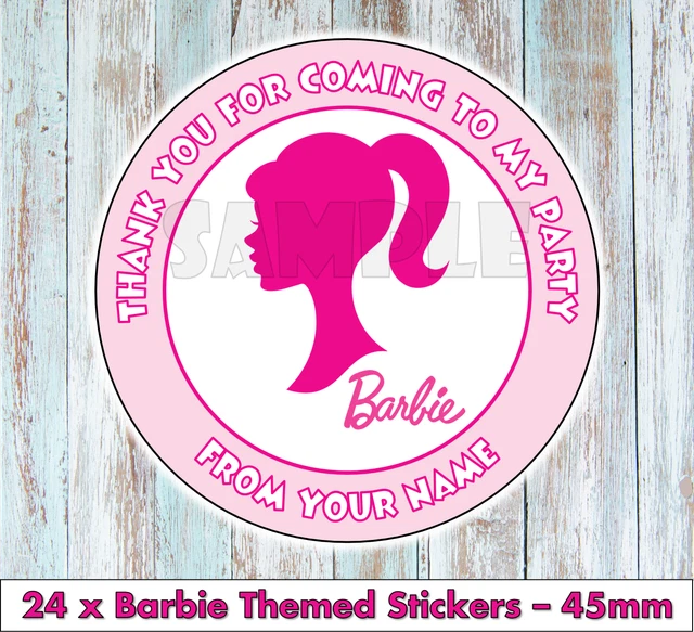 24 PERSONALISED BARBIE Doll Inspired Birthday Party Stickers Sweet Bag ...