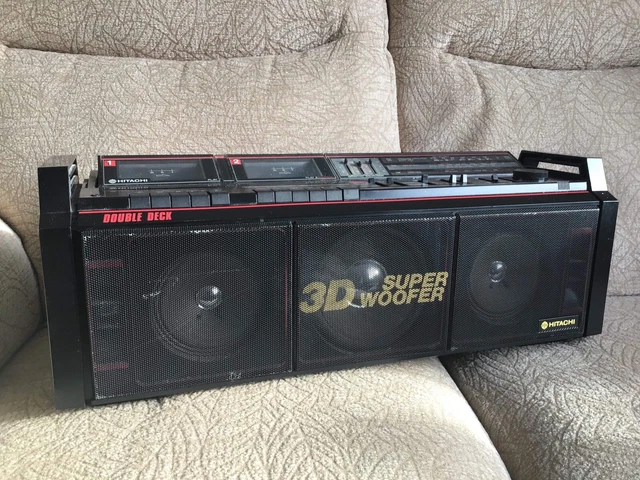 HITACHI TRK-3D8E 3D Super Woofer Boom Box Double Deck FM Radio Cassette ...