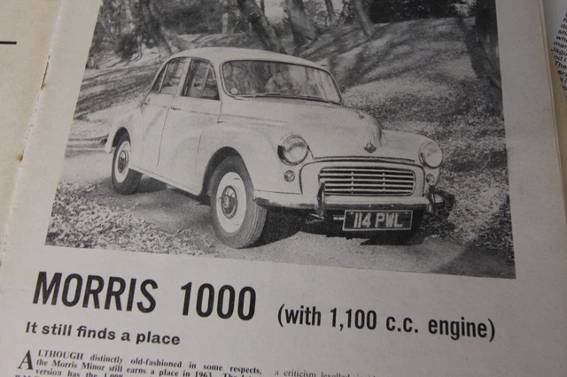 ORIGINAL 1963 MORRIS MINOR 1000 4-DOOR Motor magazine road test No 2/63 ...