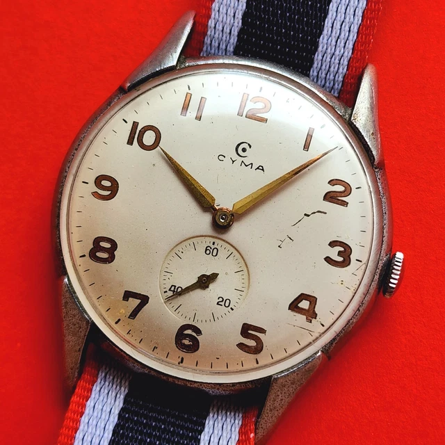 CYMA VINTAGE WATCH Rare Dial Mechanical 9783 RAF Style Band For Repair ...