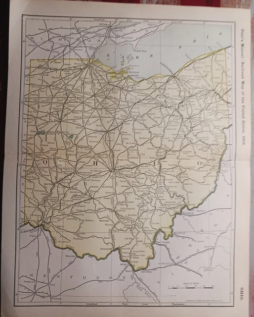 1902 TRAIN ROUTE Map OHIO All Railroad Lines Stations Towns 11×9" Dated ...