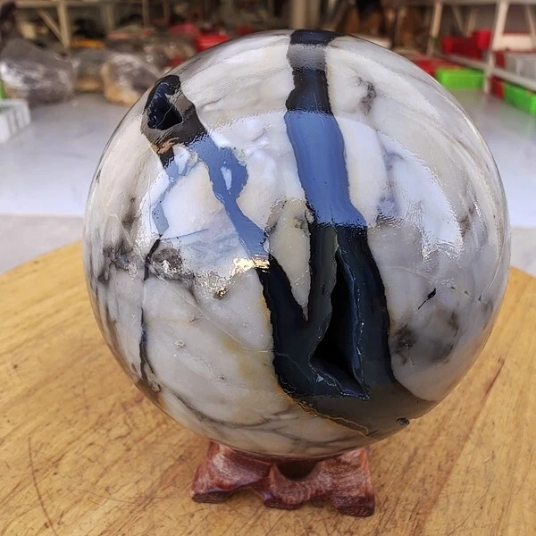 1155G RARE NATURAL blue Volcanic Rock agate Sphere Quartz Crystal Ball ...