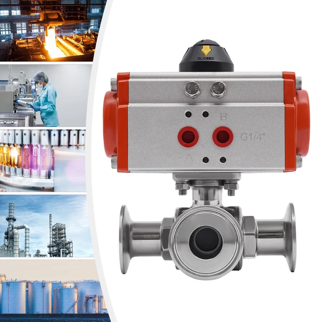 3- WAY PNEUMATIC Ball Valve Single Acting Ball Check Air Actuated Ball ...