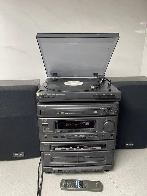 AIWA CX Z650K Hi-fi Stack System with Speakers Record Deck Cassette ...