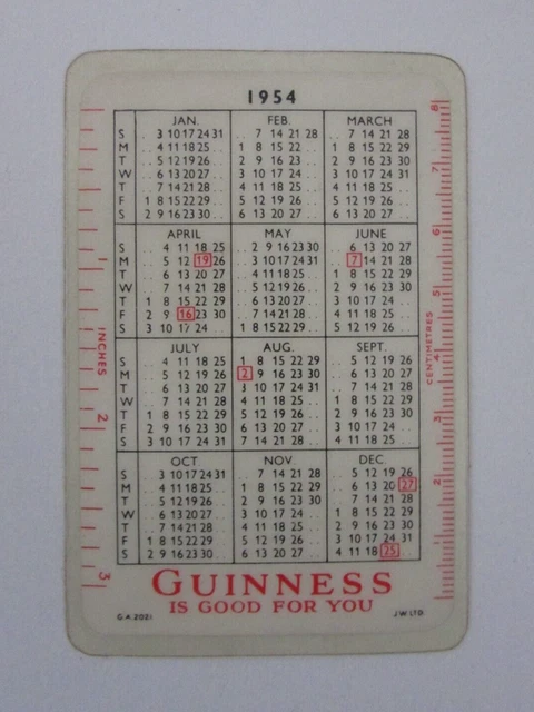 GUINNESS POCKET CALENDAR 1954 "Opening Time Is Guinness Time" £35.00 ...