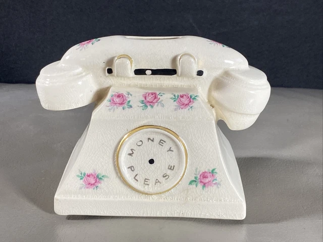 ARTHUR WOOD POTTERY Telephone Flower Vintage Piggy Bank Money Pot with ...