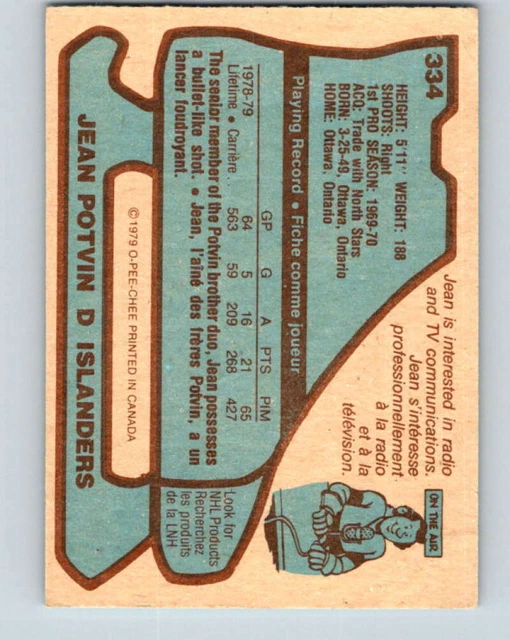 (HCW) 1979-80 O-PEE-CHEE #334 Jean Potvin Islanders de New York V20156 ...