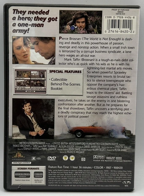 TAFFIN DVD PIERCE Brosnan Alison Doody Ray McAnally Free Shipping 1987 ...