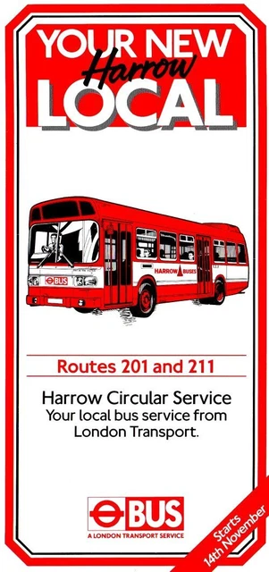 ROUTE 201/211 LONDON Bus Timetable Leaflet - dated 14th November 1987 £ ...