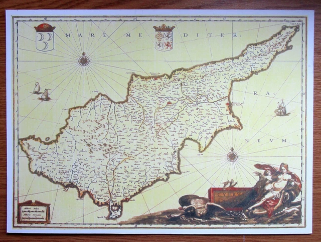 MAP COLLECTABLE Reproduction Map On Card Of Medieval Cyprus Ideal For ...