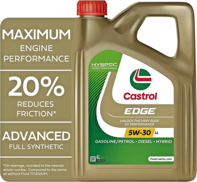 CASTROL EDGE 5W-30 LL Engine Oil 4L for Petrol, Diesel & Hybrid; Max ...