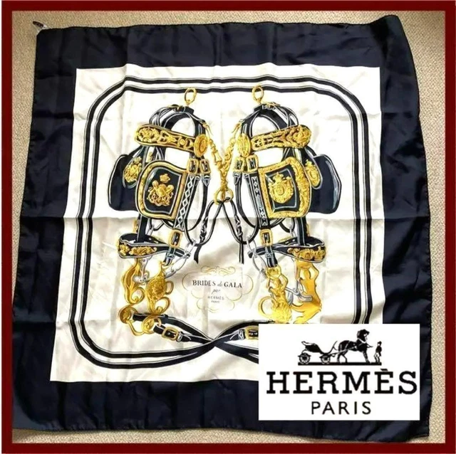 GENUINE HERMES HERMES Carr Scarf Large Format Black Gold Silk £163.50 - PicClick UK