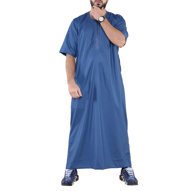 HOMMES BLEU THOBE Juba Islamique Arabe Marocain Saoudien Zippé Caftan ...