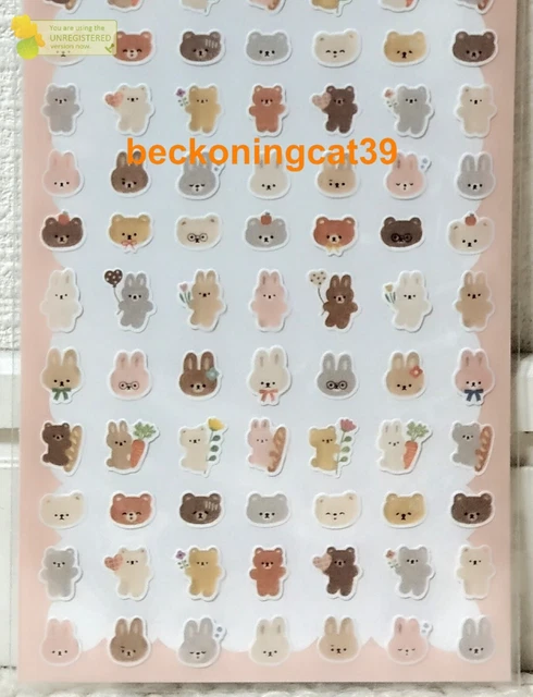 MINI AUTOCOLLANT DAISO Chiisai ours et lapin nourriture fleur animale ...