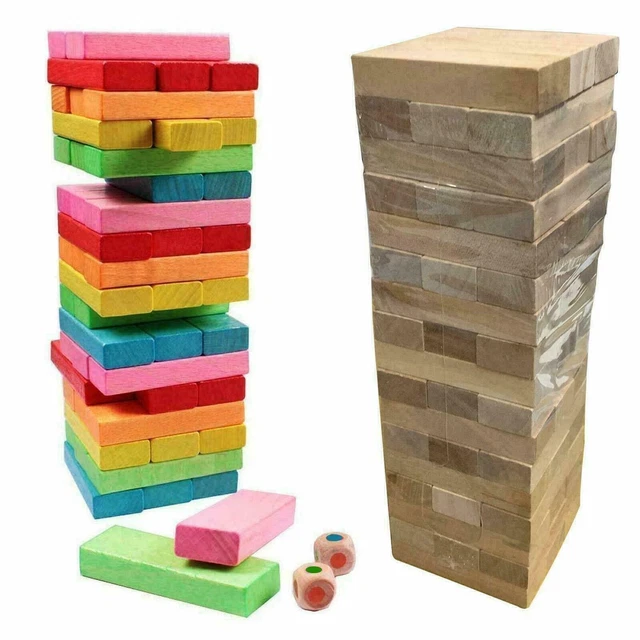 TUMBLING TOWER WOODEN Blocks Stacking Towering Fun Jenga Wood Building ...