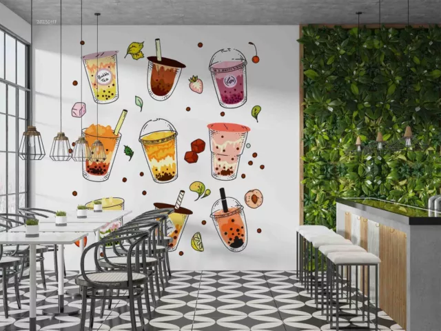 3D BUBBLE MILK Tea Shop Wall Murals Wallpaper Murals Wall Sticker Wall ...